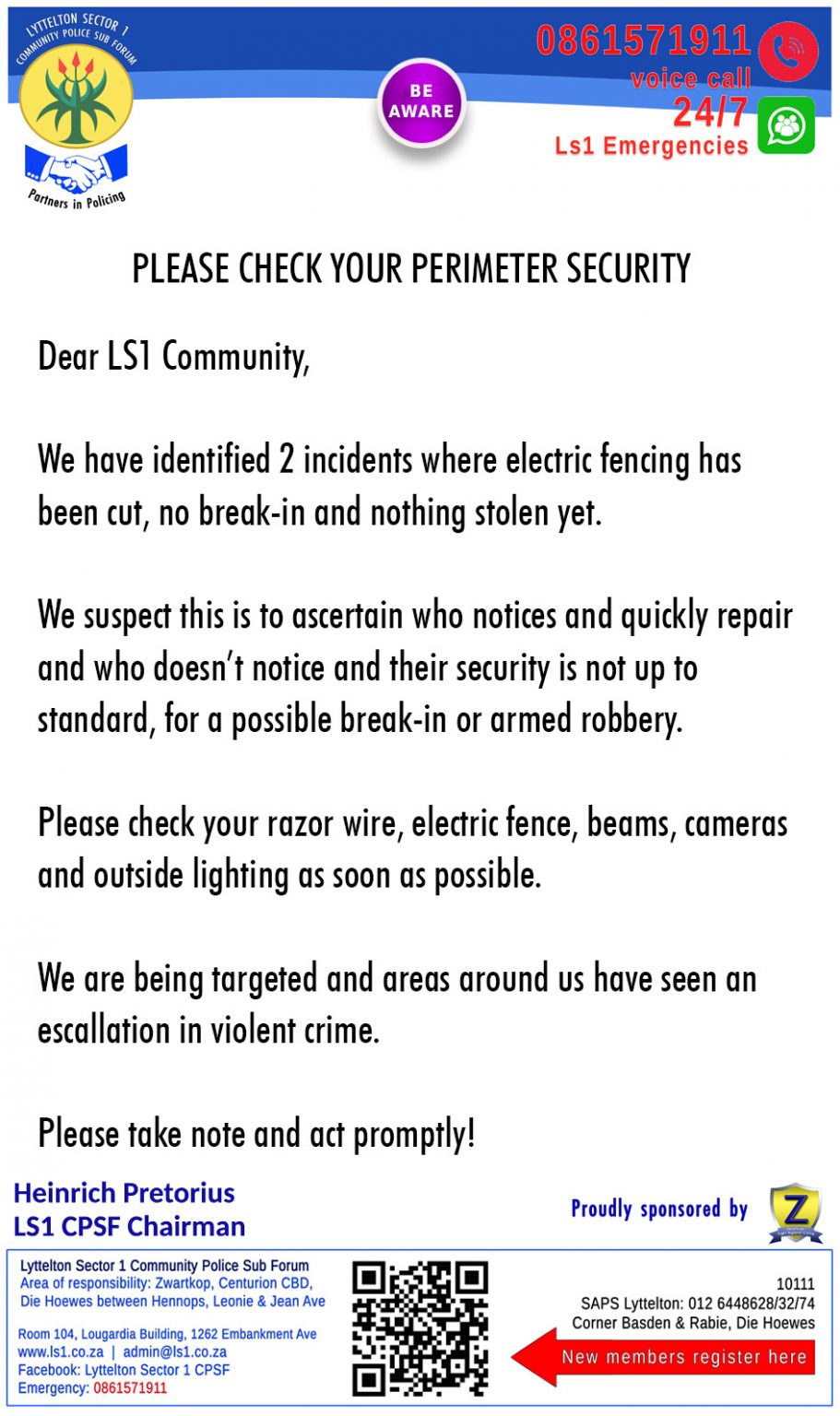 Lyttelton Sector 1 Community Police Forum | Perimeter Security ...